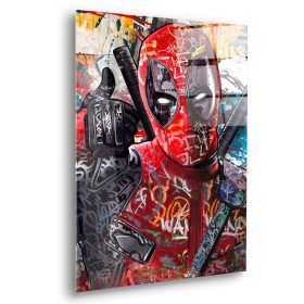 Tableau déco verre Deadpool street-art graffiti