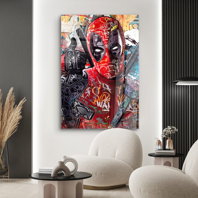 Tableau déco verre Deadpool street-art graffiti