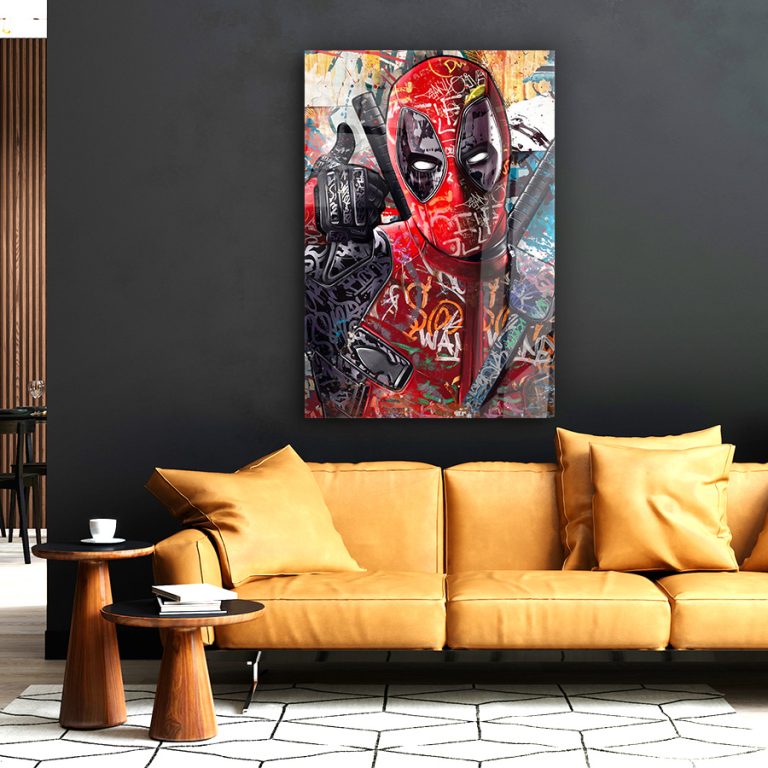 Tableau déco verre Deadpool street-art graffiti